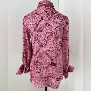 Zara | Tops | Zara Pink Satin Watercolour Button Front Blouse French ...